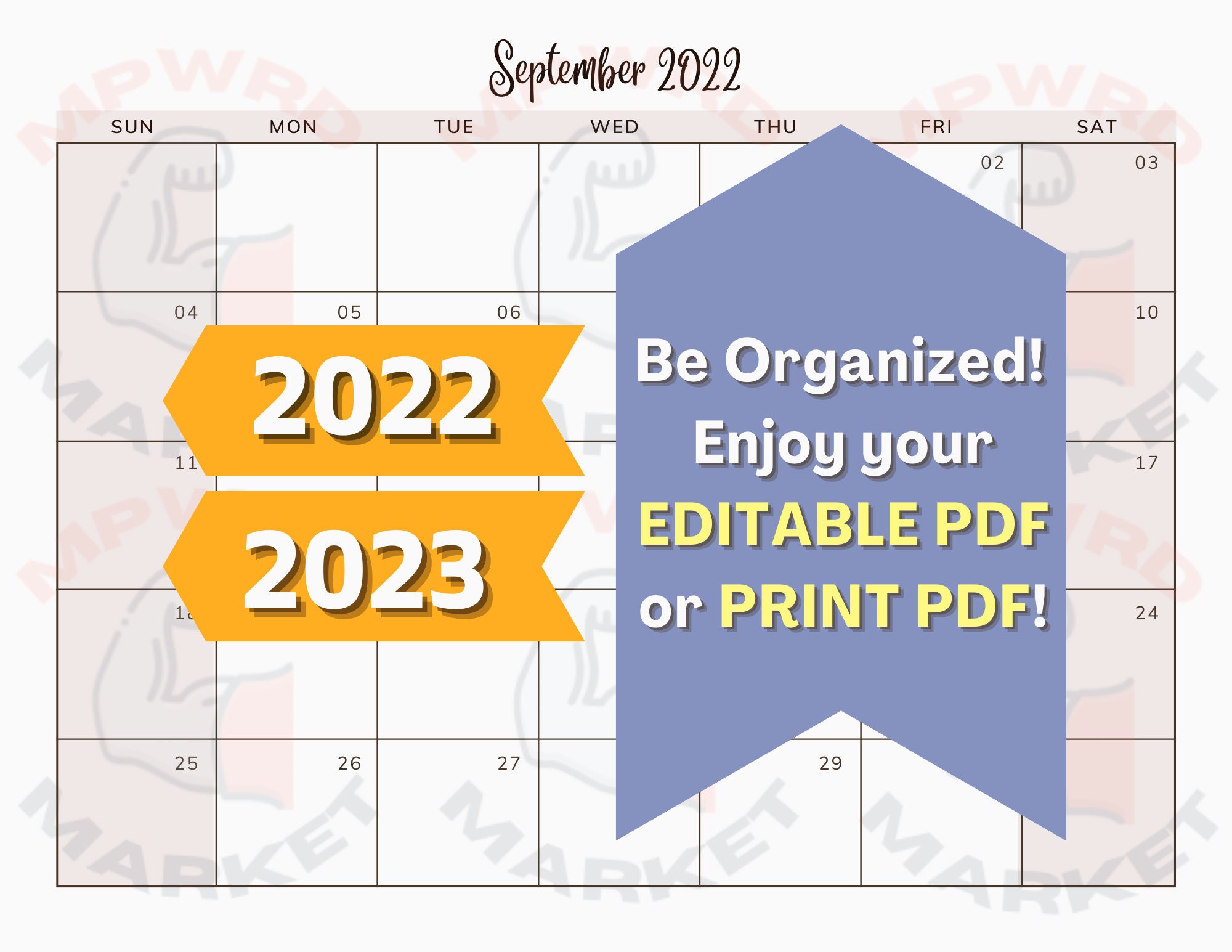 2022-2023 Editable Calendar, September 2022- December 2023 Digital ...