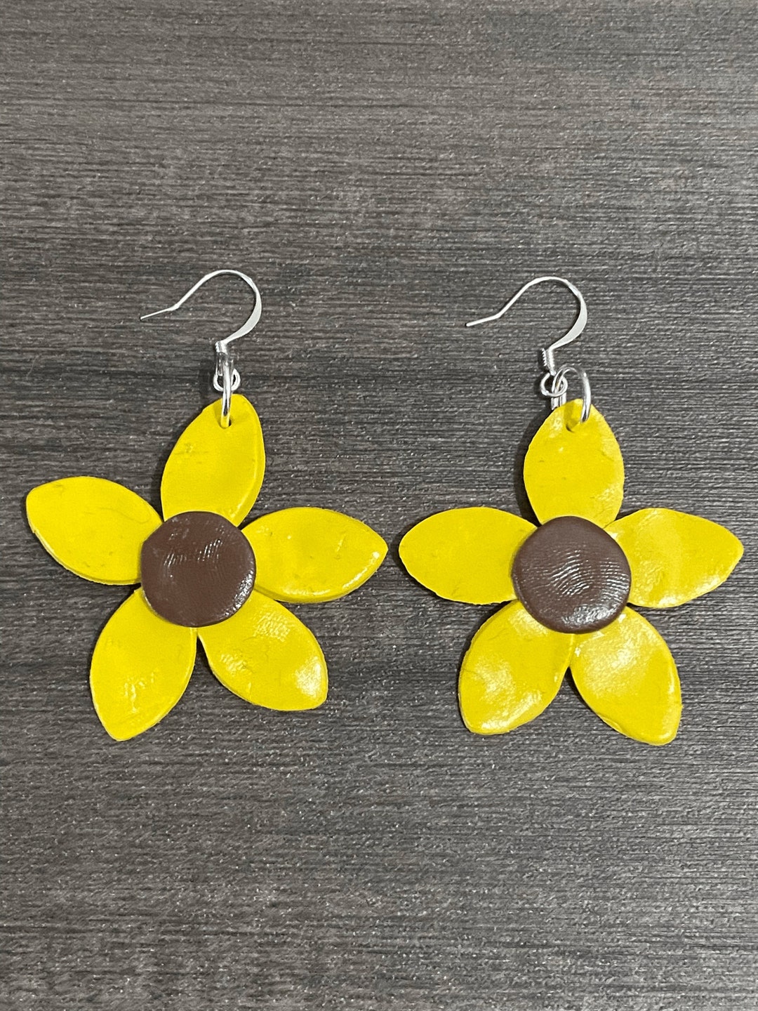 Handmade Yellow Flower Earrings: Clay Fish Hook Style - Etsy