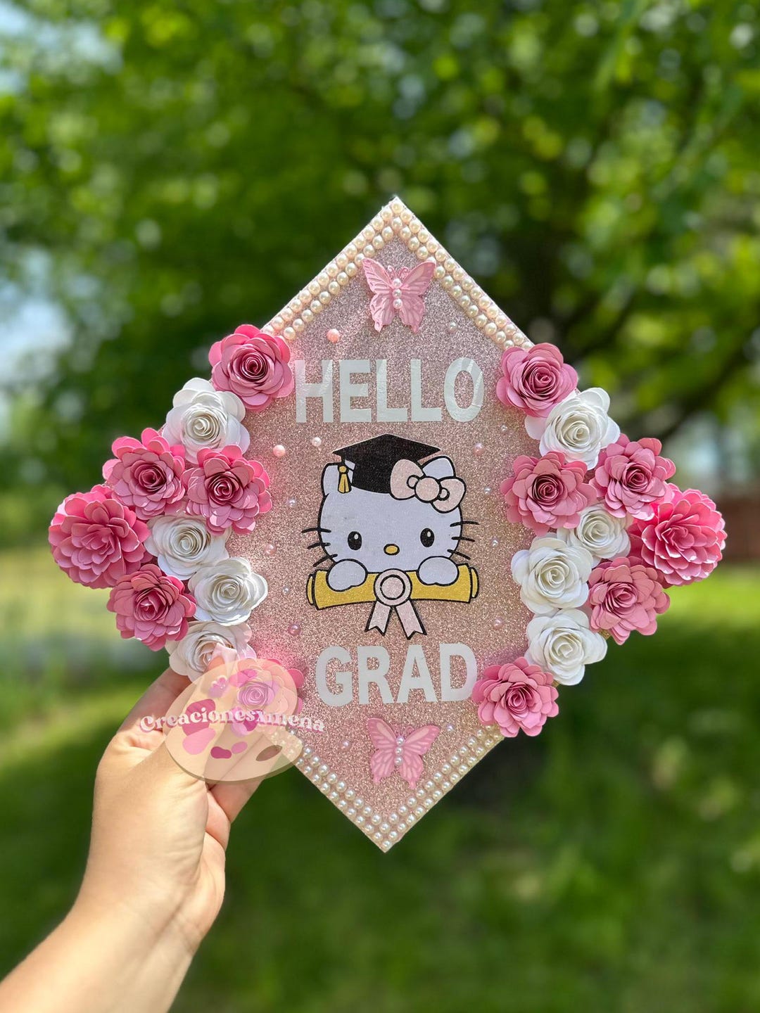 Graduation Cap Topper- Graduation Topper, Glitter Grad Cap, 3D Flowers ...