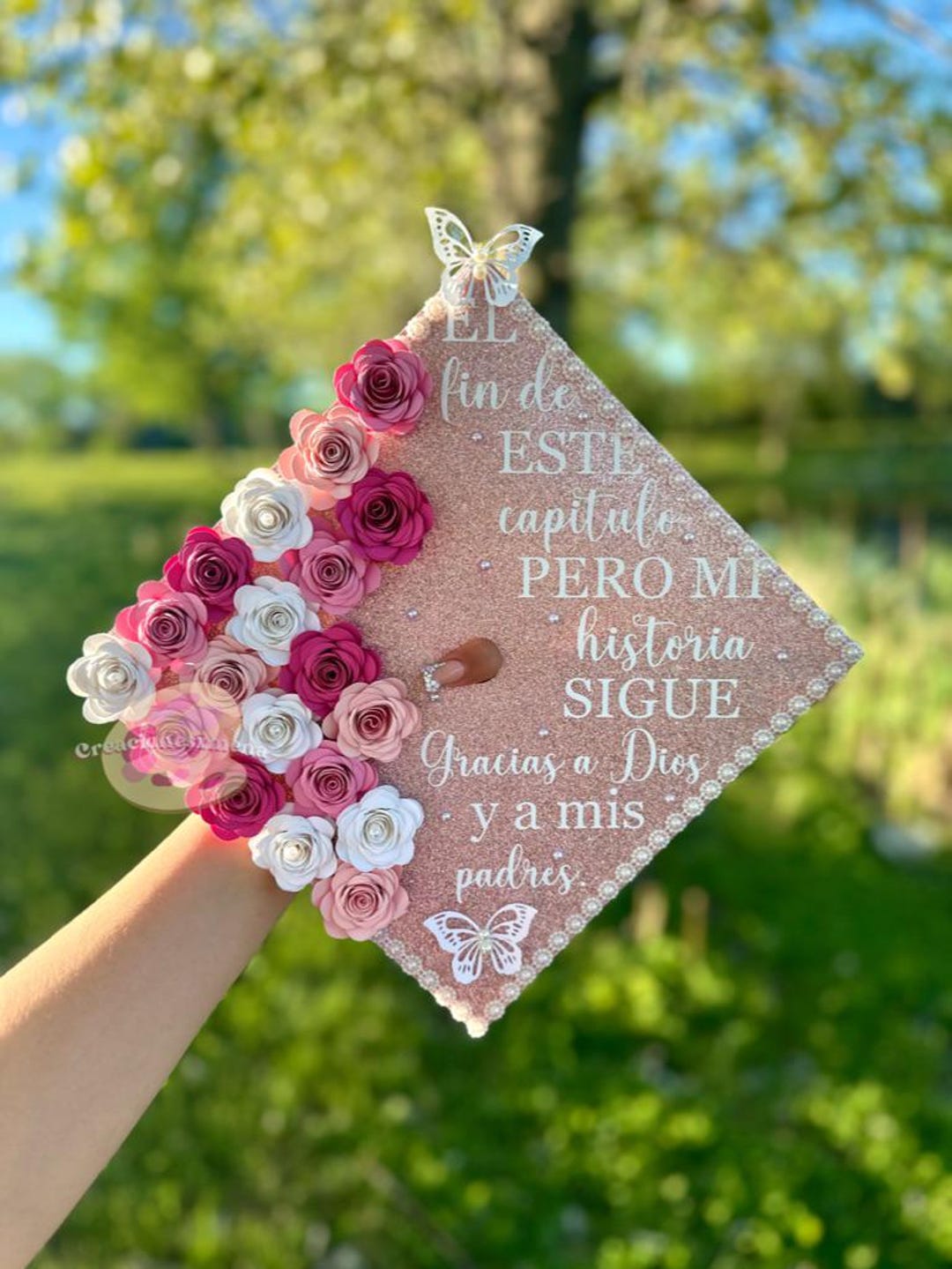 Graduation Cap Topper- Graduation Topper, Glitter Grad Cap, 3D Flowers ...