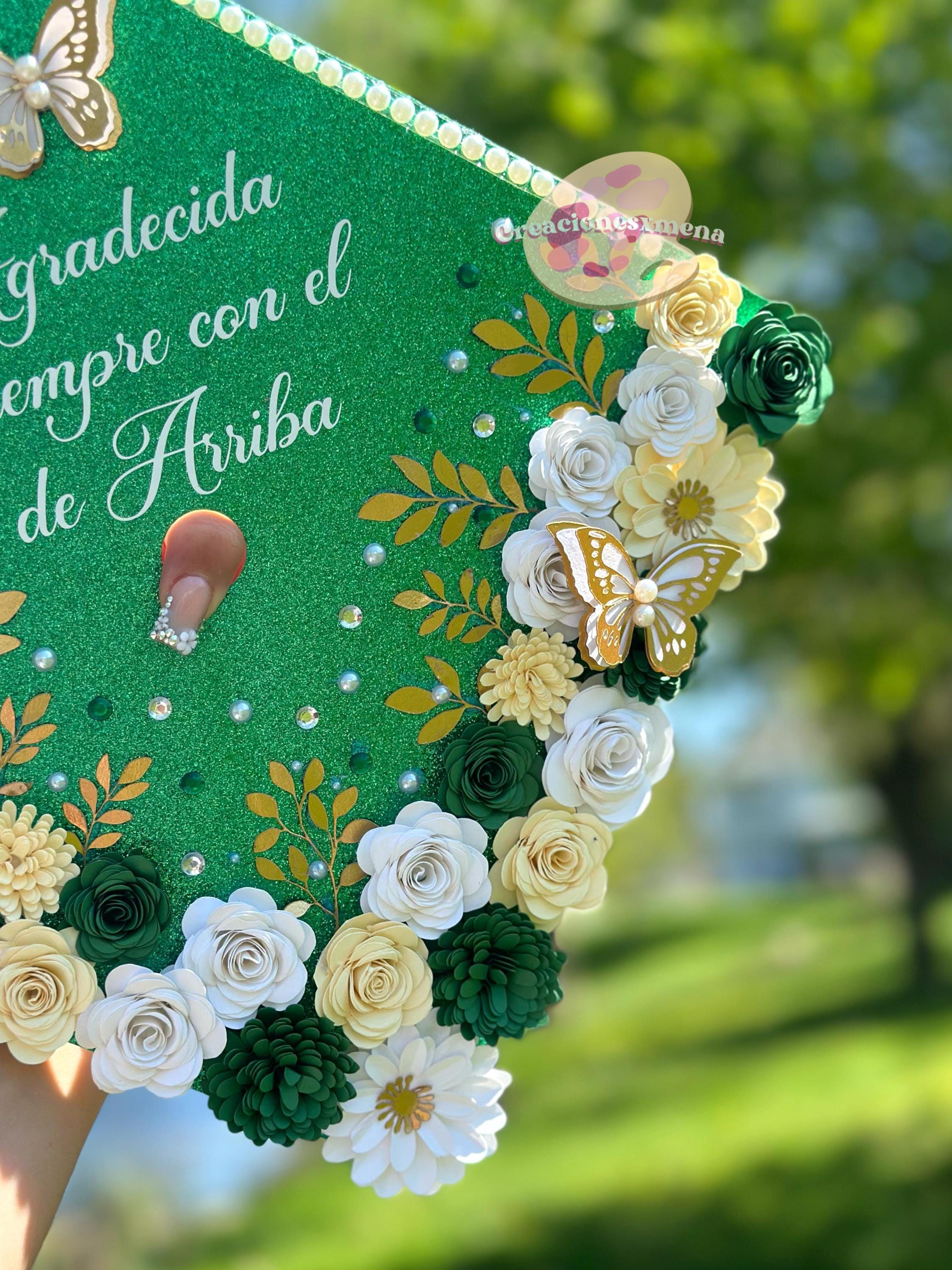 Graduation Cap Topper Graduation Topper, Glitter Grad Cap, 3D Flowers ...