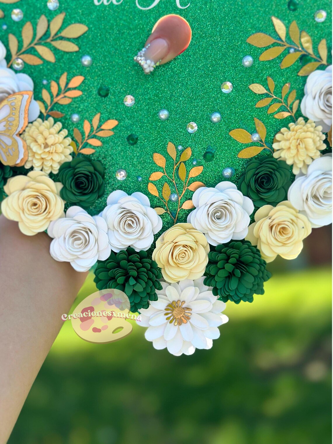 Graduation Cap Topper Graduation Topper, Glitter Grad Cap, 3D Flowers ...