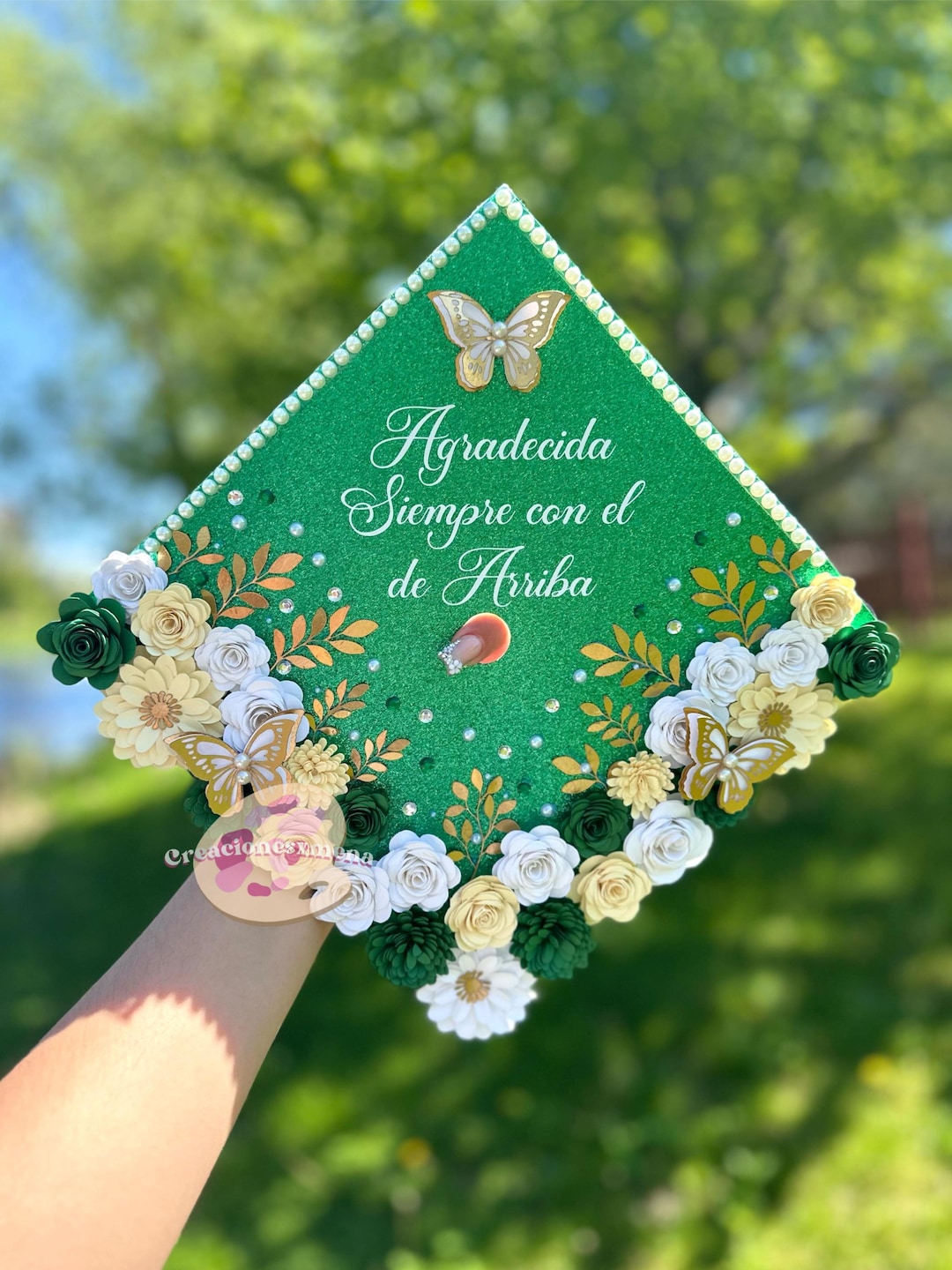 Graduation Cap Topper- Graduation Topper, Glitter Grad Cap, 3D Flowers ...