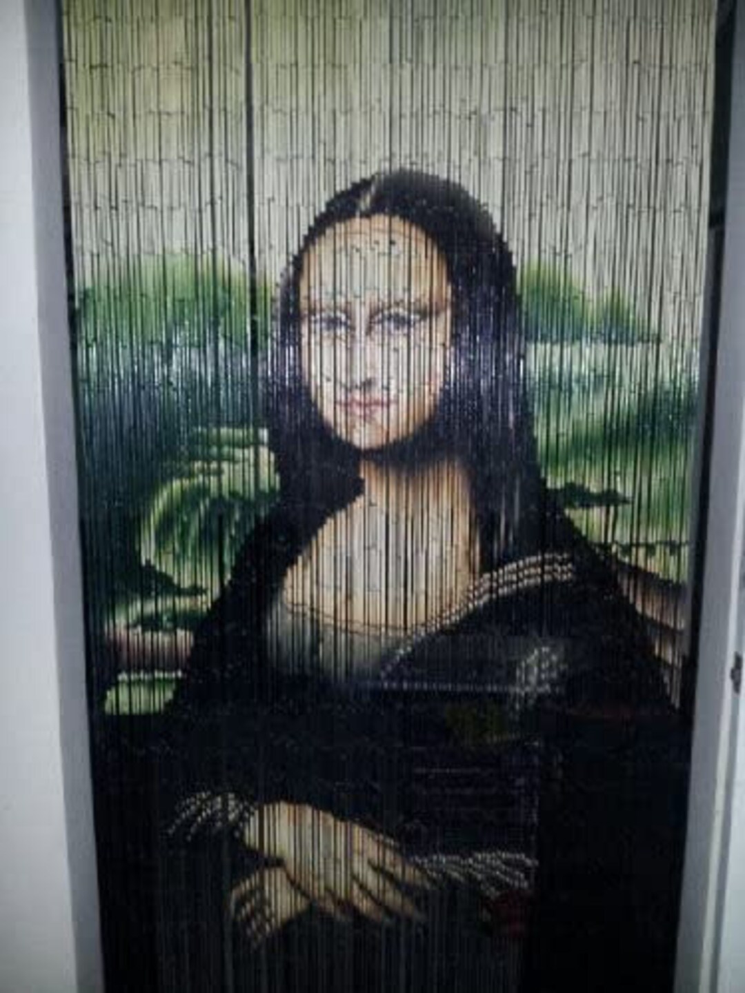 Handmade Beaded Curtains Mona Lisa Painting Wooden Hanging Room Vintage ...