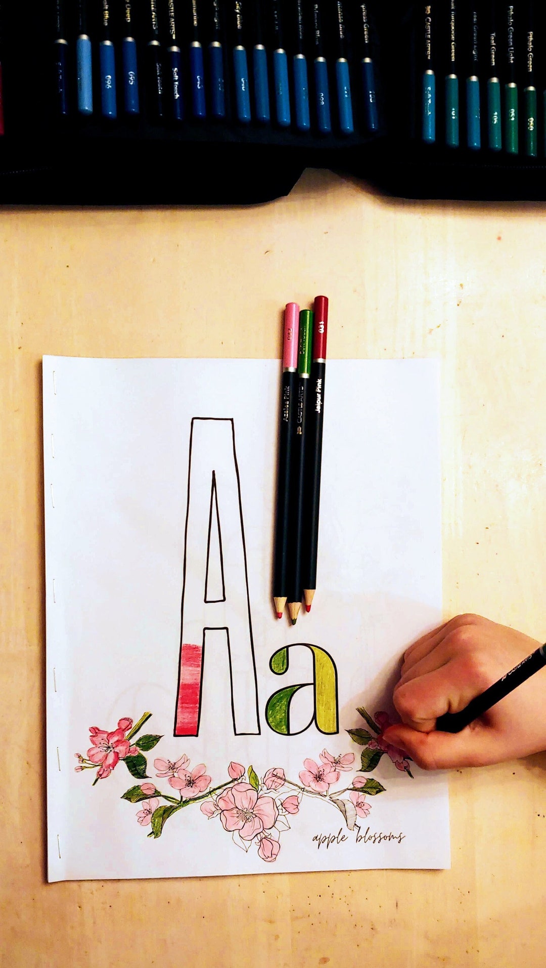 Floral Alphabet Coloring Pages Nursery Decor Wall Art Homeschool Lesson ...