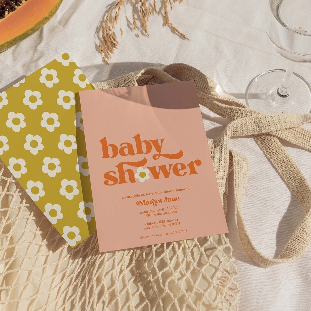 Colorful Baby Shower Invite | Retro Baby Shower Invitation | Baby ...