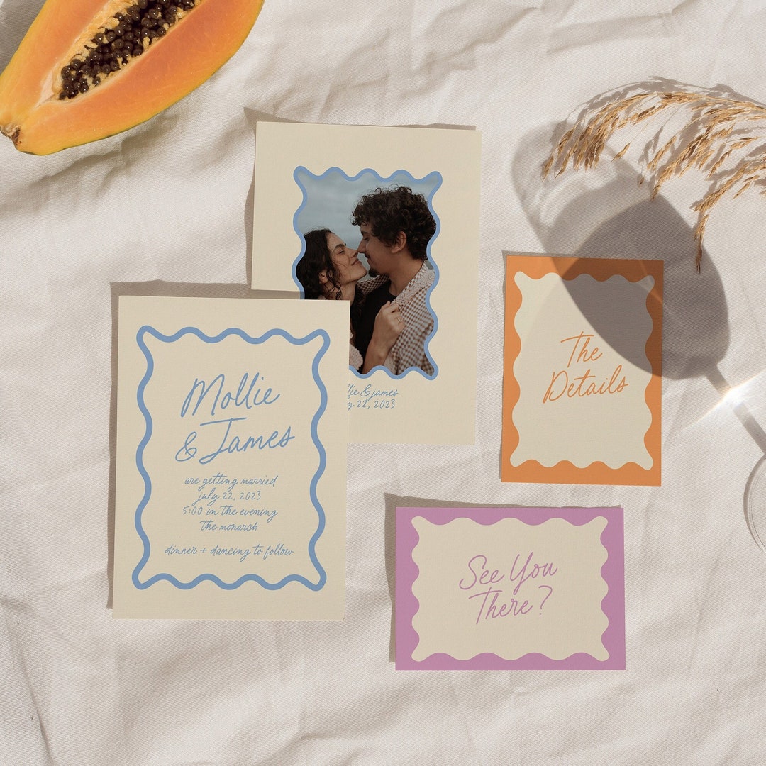 Wavy Wedding Invite | Retro Wedding Invitation | Unique Wedding Invite ...