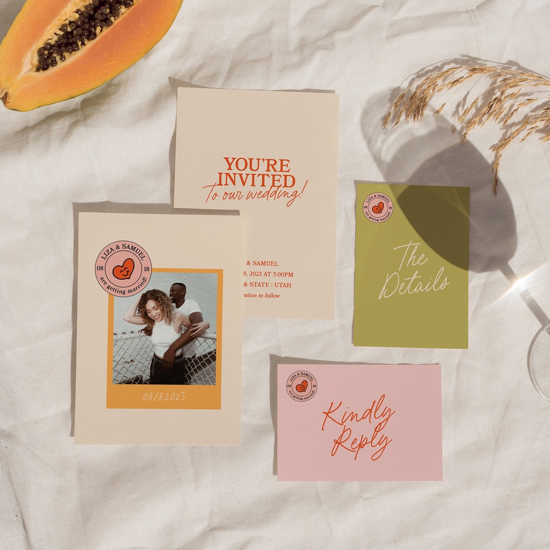 Bold Wedding Invite | Retro Wedding Invitation | Unique Wedding Invite ...