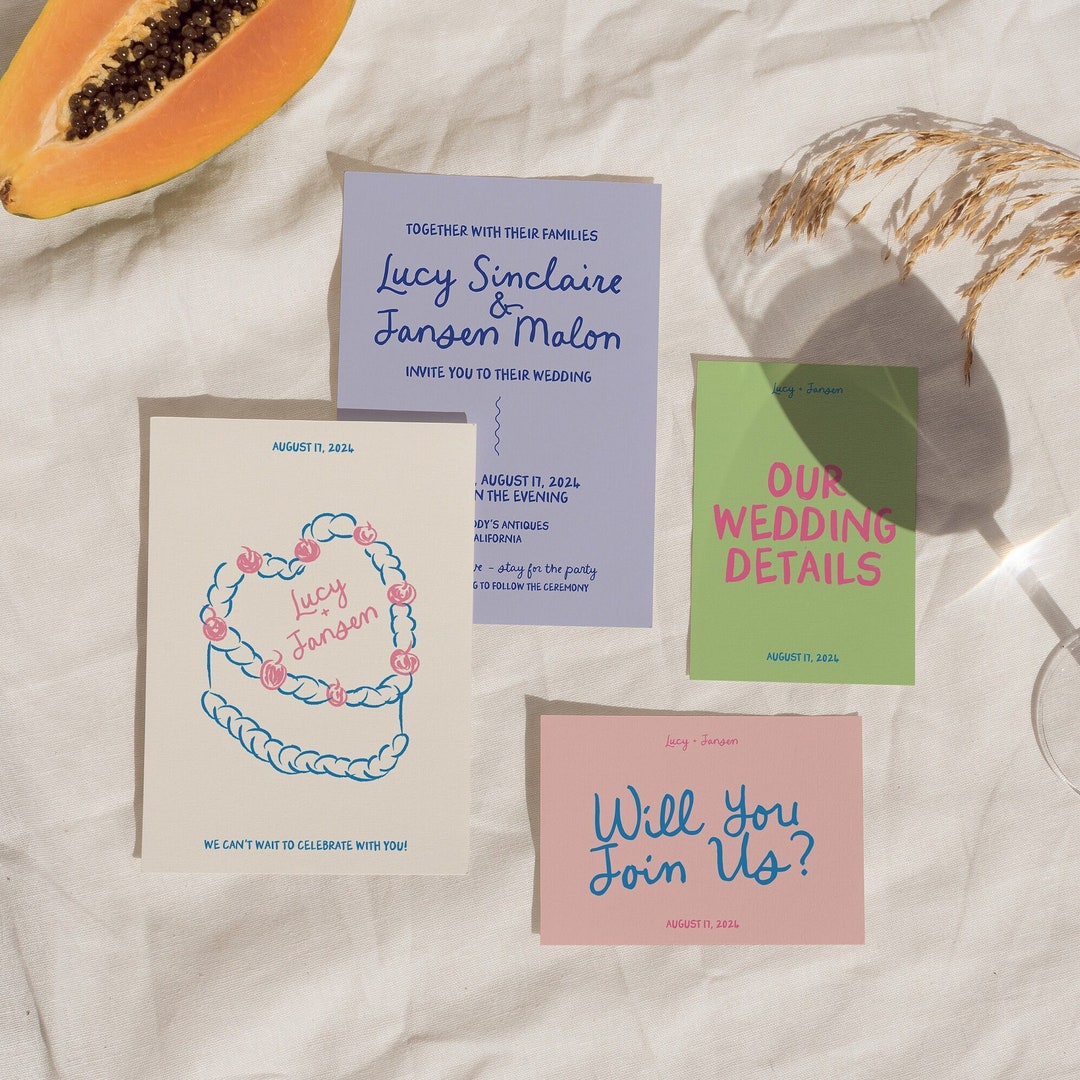 Colorful Wedding Invite | Retro Wedding Invitation | Unique Wedding ...