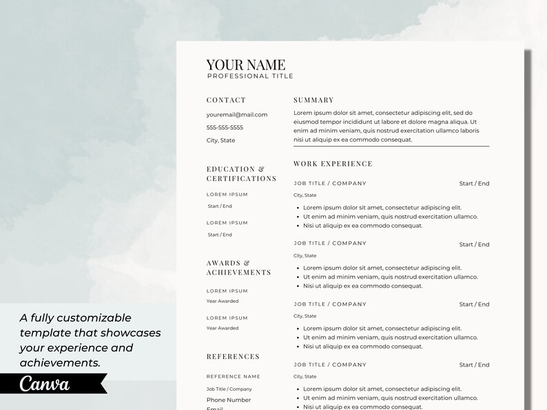 White Resume Template Cover Letter Template Minimal Resume - Etsy