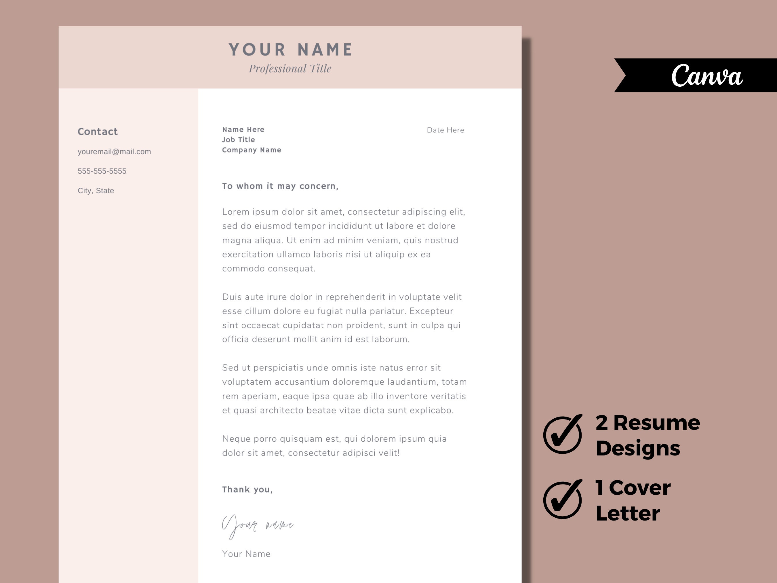 Pink Resume Template Cover Letter Template Professional Resume Template ...