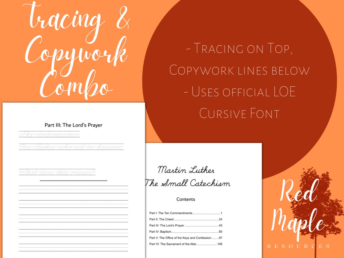 Cursive Tracing & Copywork Combo Packet: the Small Catechism by Martin ...