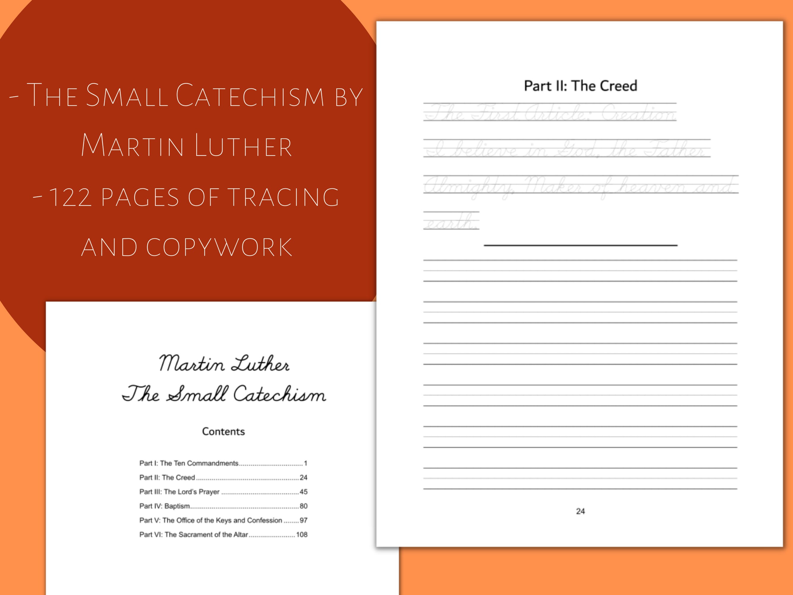 Cursive Tracing & Copywork Combo Packet: the Small Catechism by Martin ...