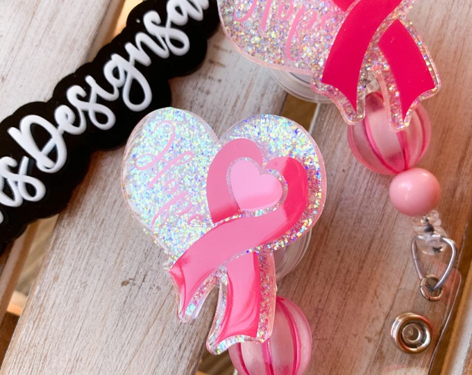 Breast Cancer Ribbon Badge Reel Interchangeable, Hope, Pink Ribbon ...