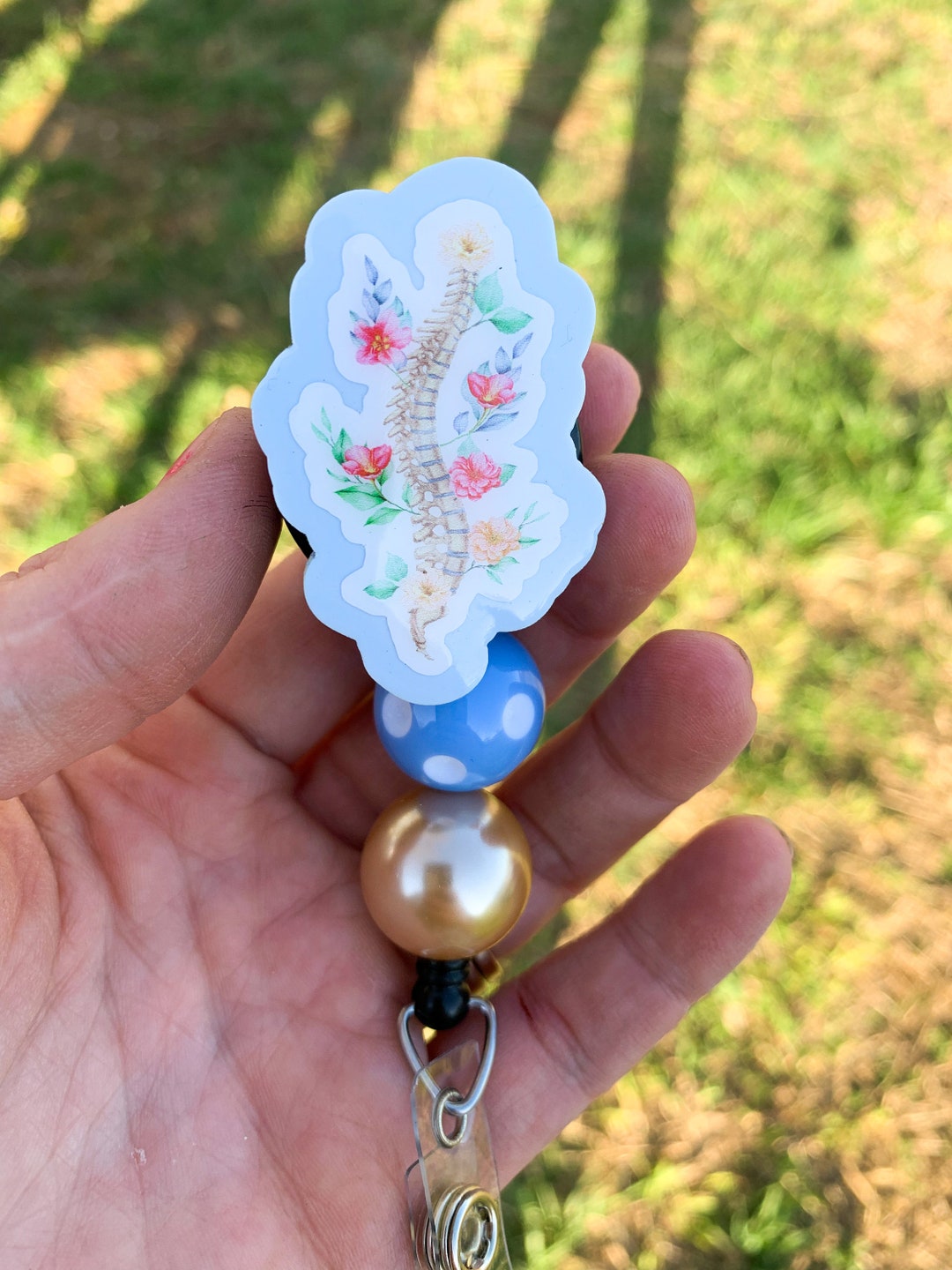 Anatomy Spine Floral Interchangeable Badge Reel, Nurse Badge, Medical ...