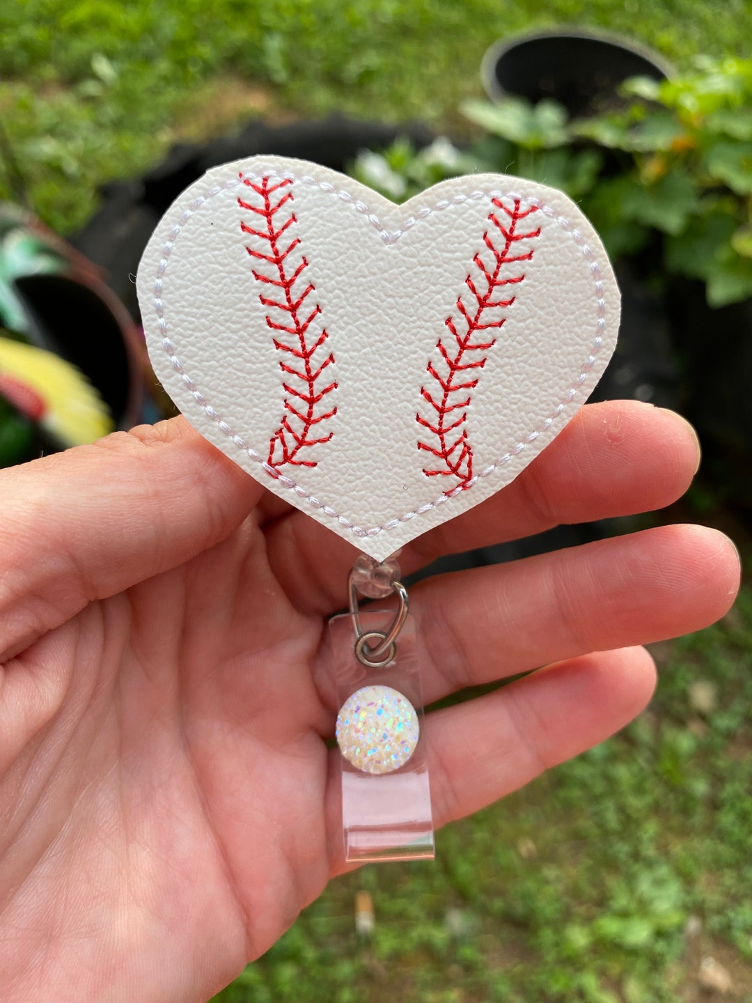 Baseball Heart Felt Top Badge Reel, Interchangeable Badge, Badge Reel ...