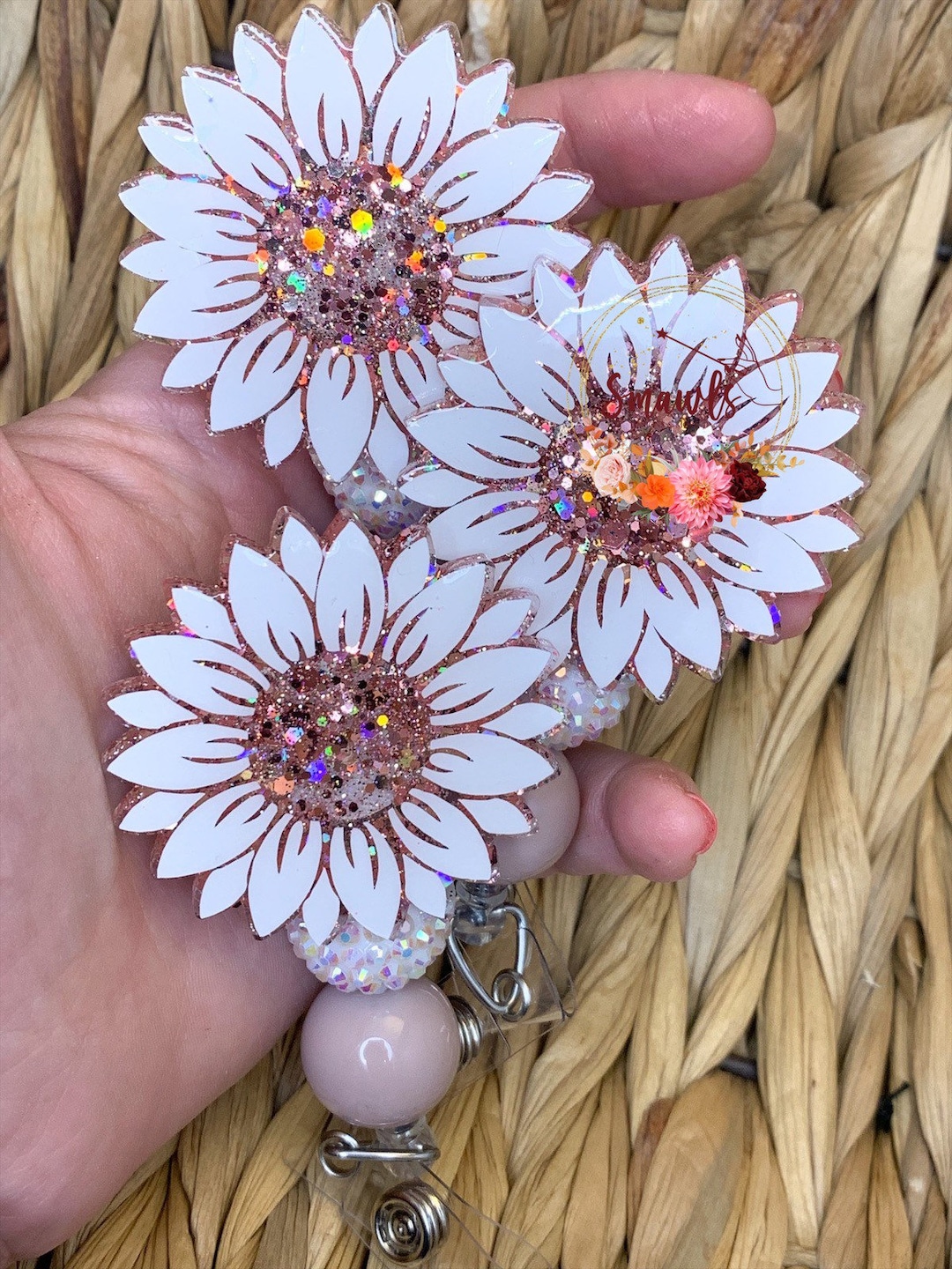 Rose Gold/pink Interchangeable Sunflower Badge Reel - Etsy