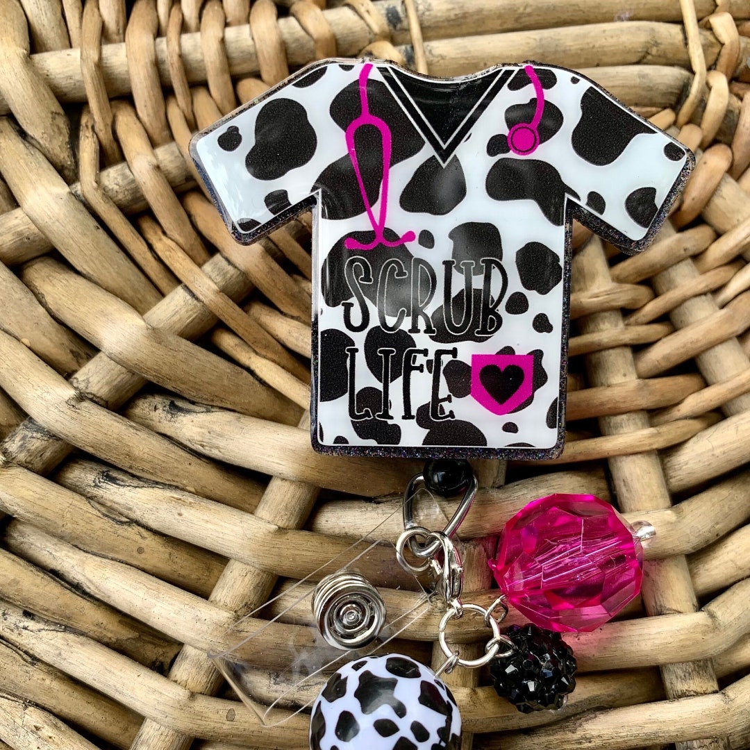 Scrub Cow Print Interchangeable Badge Reel, Nurse Badge, Medical Badge ...
