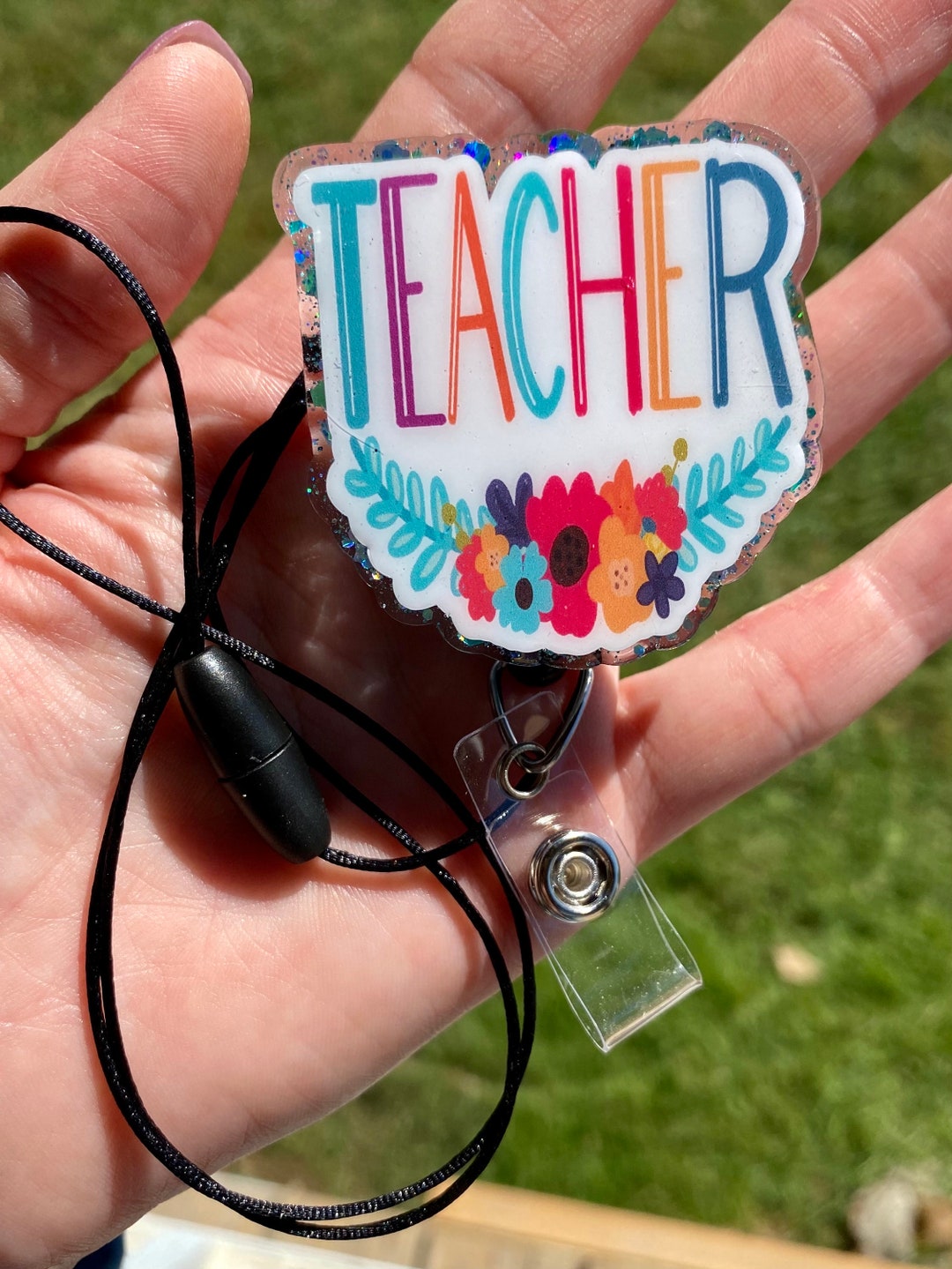 Teacher Floral Interchangeable Lanyard Badge Reel, Teacher Badge - Etsy