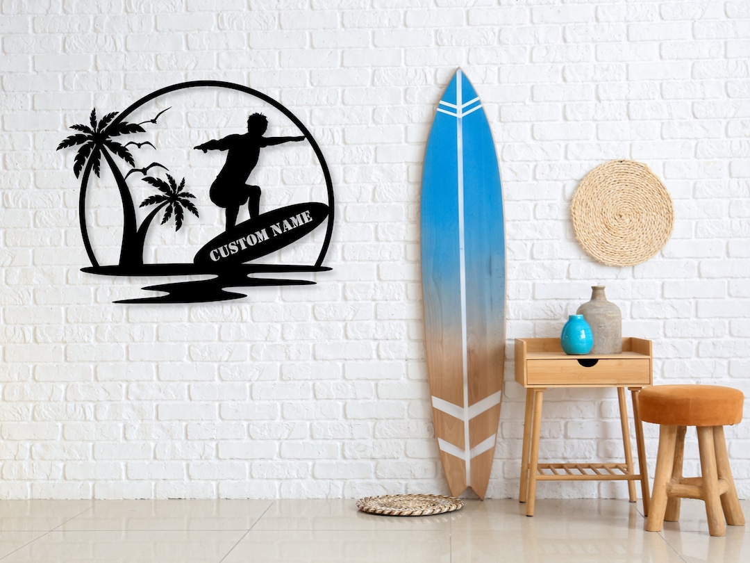 Custom Surfer Metal Wall Art, Personalized Surfer Name Sign, Beach Wall ...