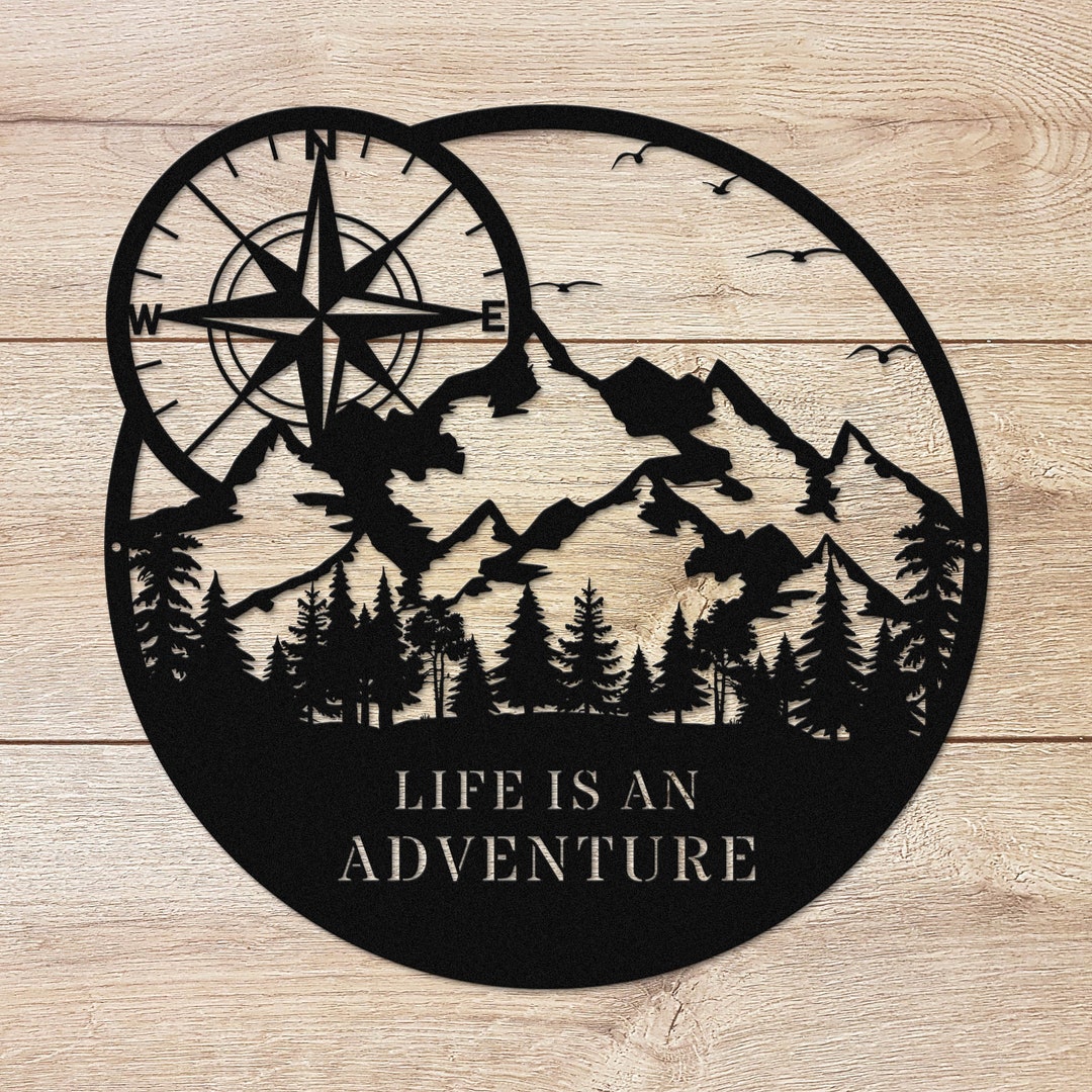 Camping Metal Wall Art Sign, Outdoor Camper Signs, Compass Nature ...