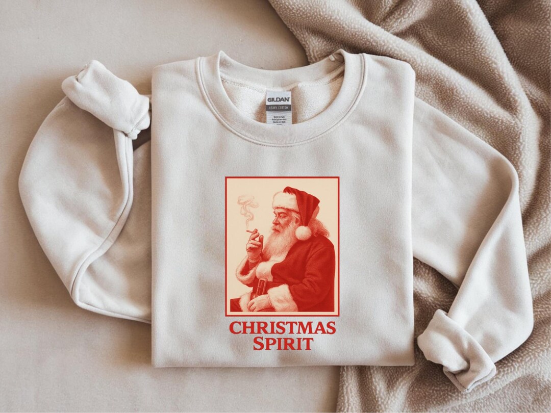 Santa Smoking Ironic Merry Christmas Sweater, Degenerate Santa Joke Tee ...