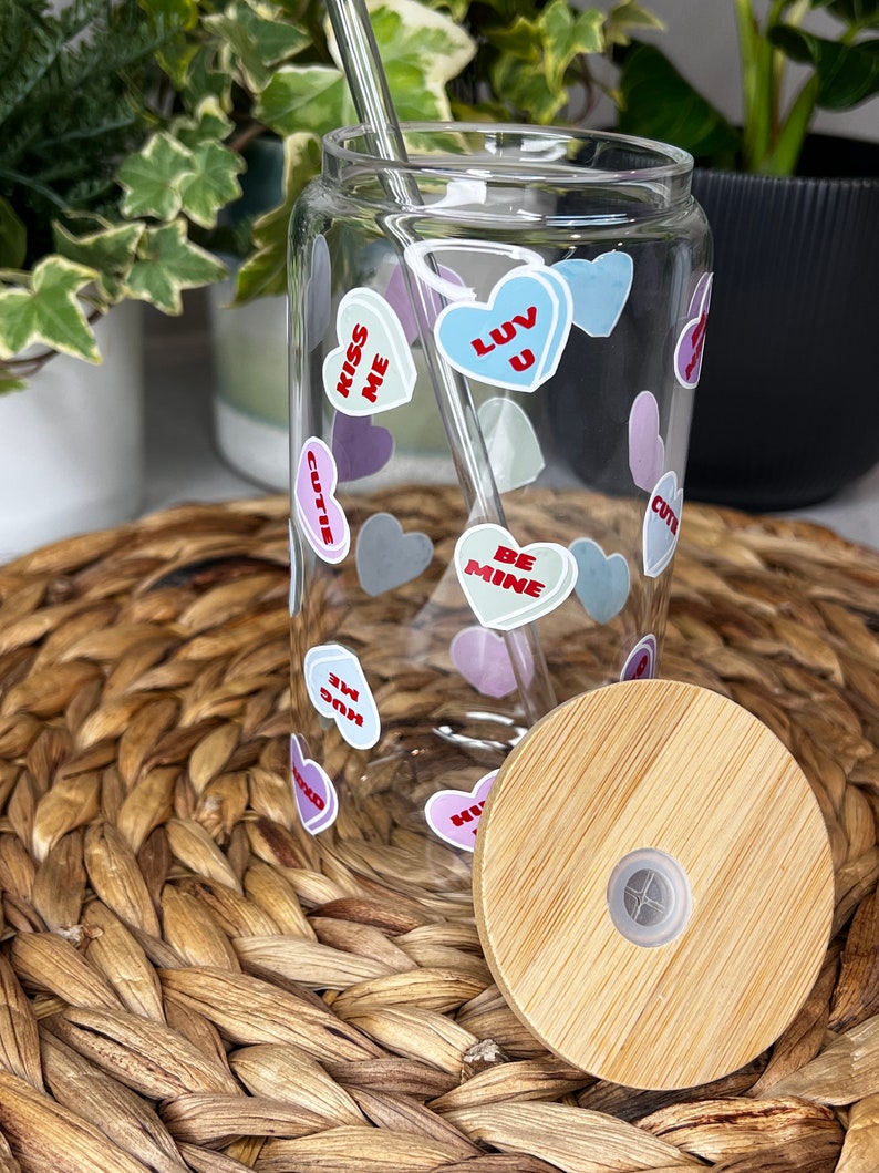 Valentine’s Sweethearts Candy Design on Glass Can Cup - Etsy