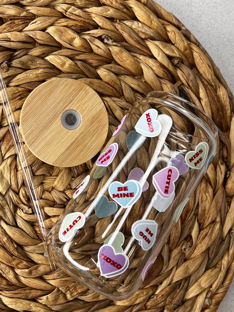 Valentine’s Sweethearts Candy Design on Glass Can Cup - Etsy
