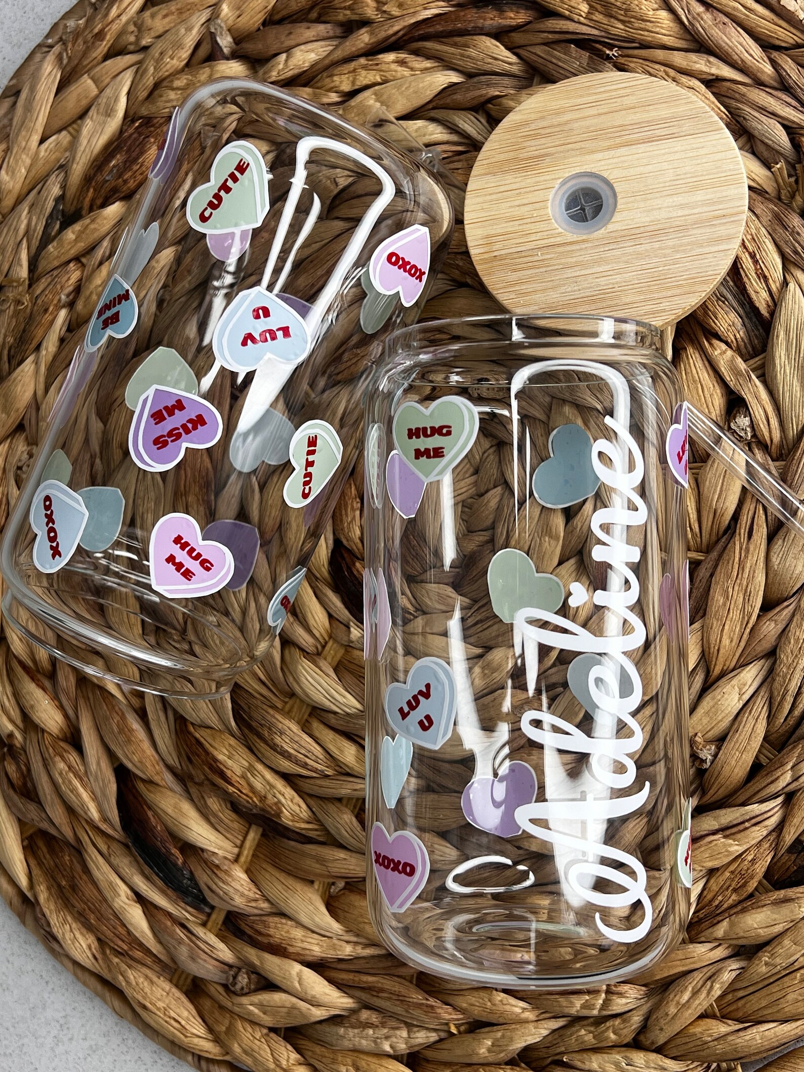 Valentine’s Sweethearts Candy Design on Glass Can Cup - Etsy