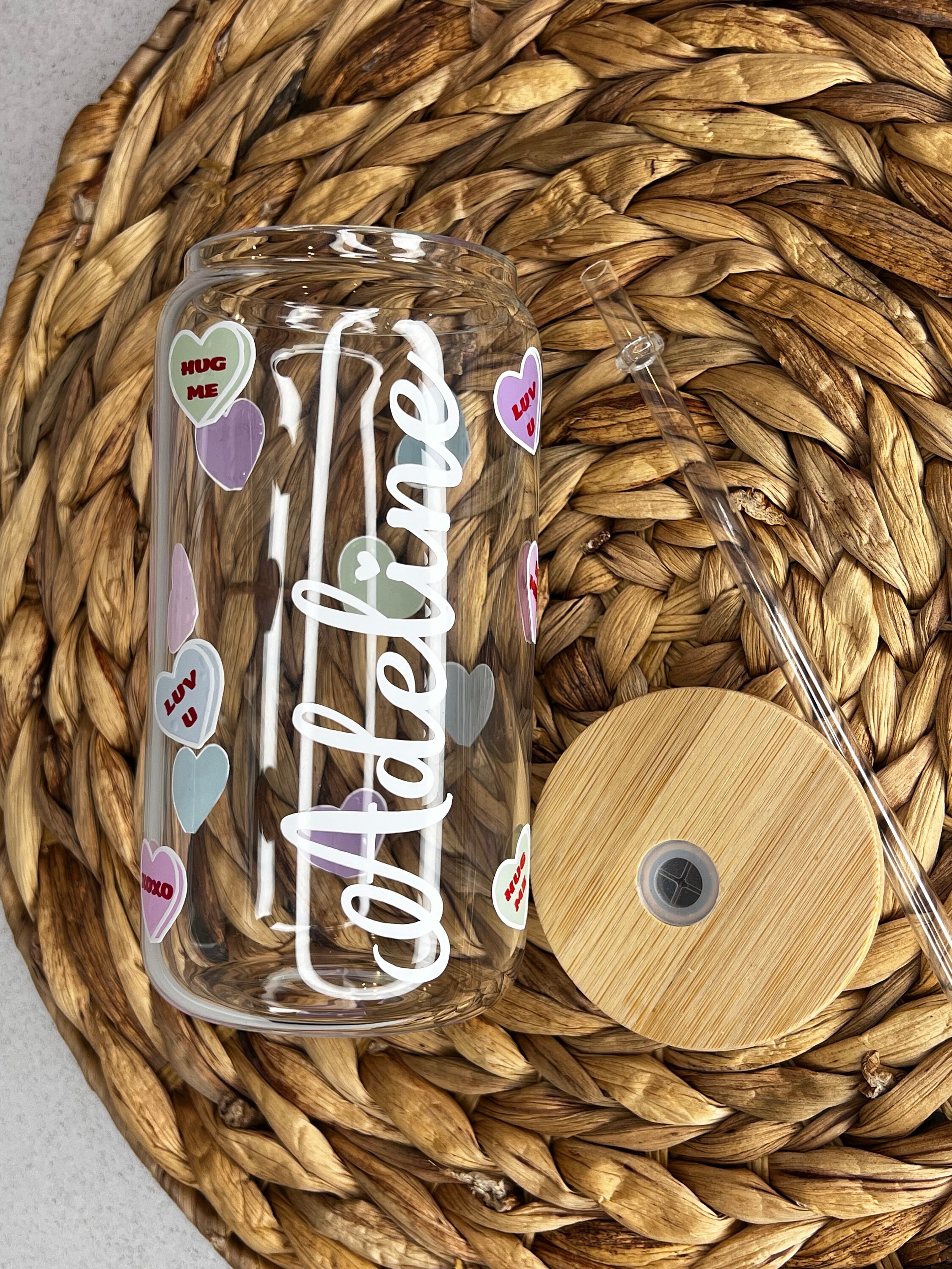 Valentine’s Sweethearts Candy Design on Glass Can Cup - Etsy
