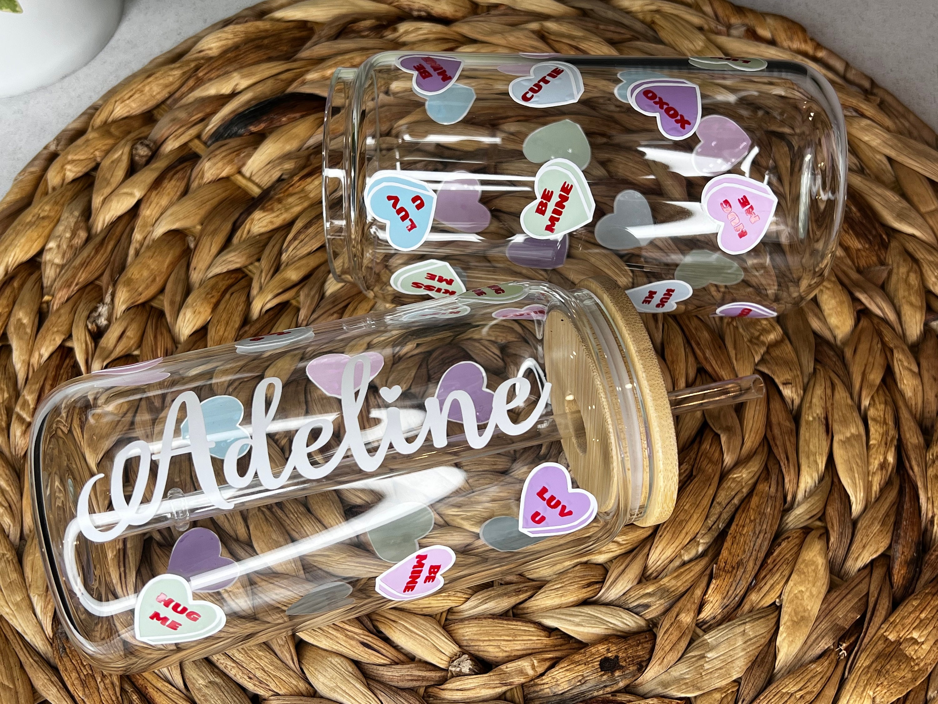 Valentine’s Sweethearts Candy Design on Glass Can Cup - Etsy