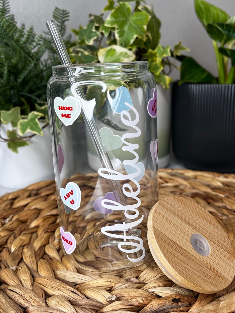 Valentine’s Sweethearts Candy Design on Glass Can Cup - Etsy