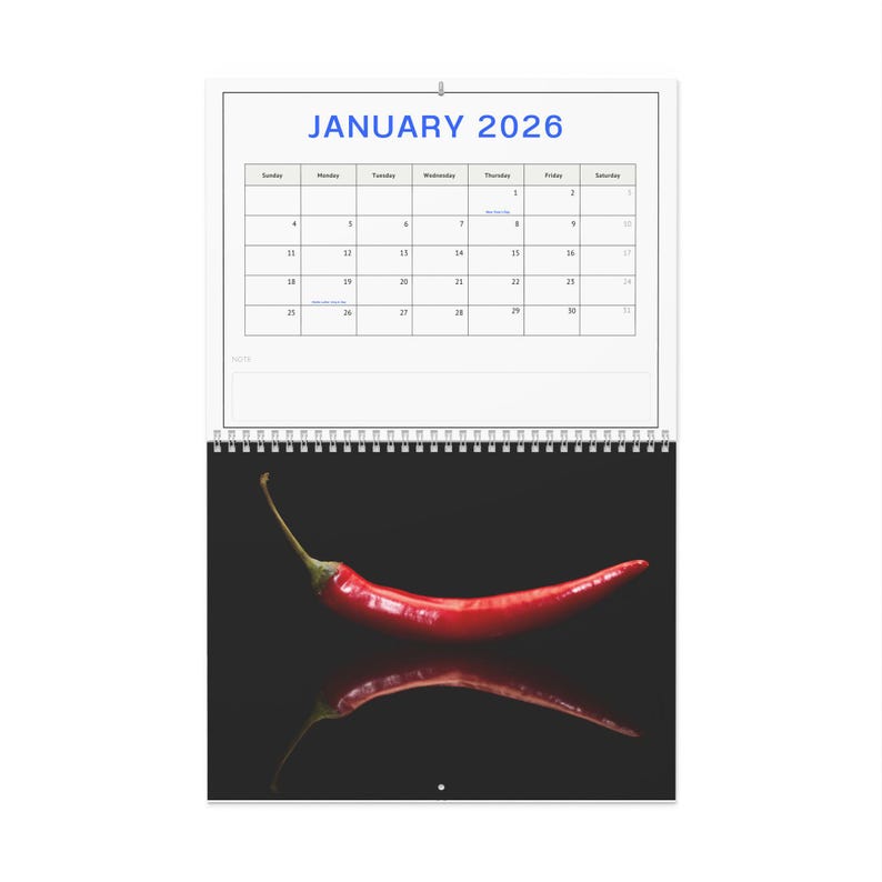 Chili Pepper 2026 Wall Calendar, Monthly Planner With Notes & Holidays ...