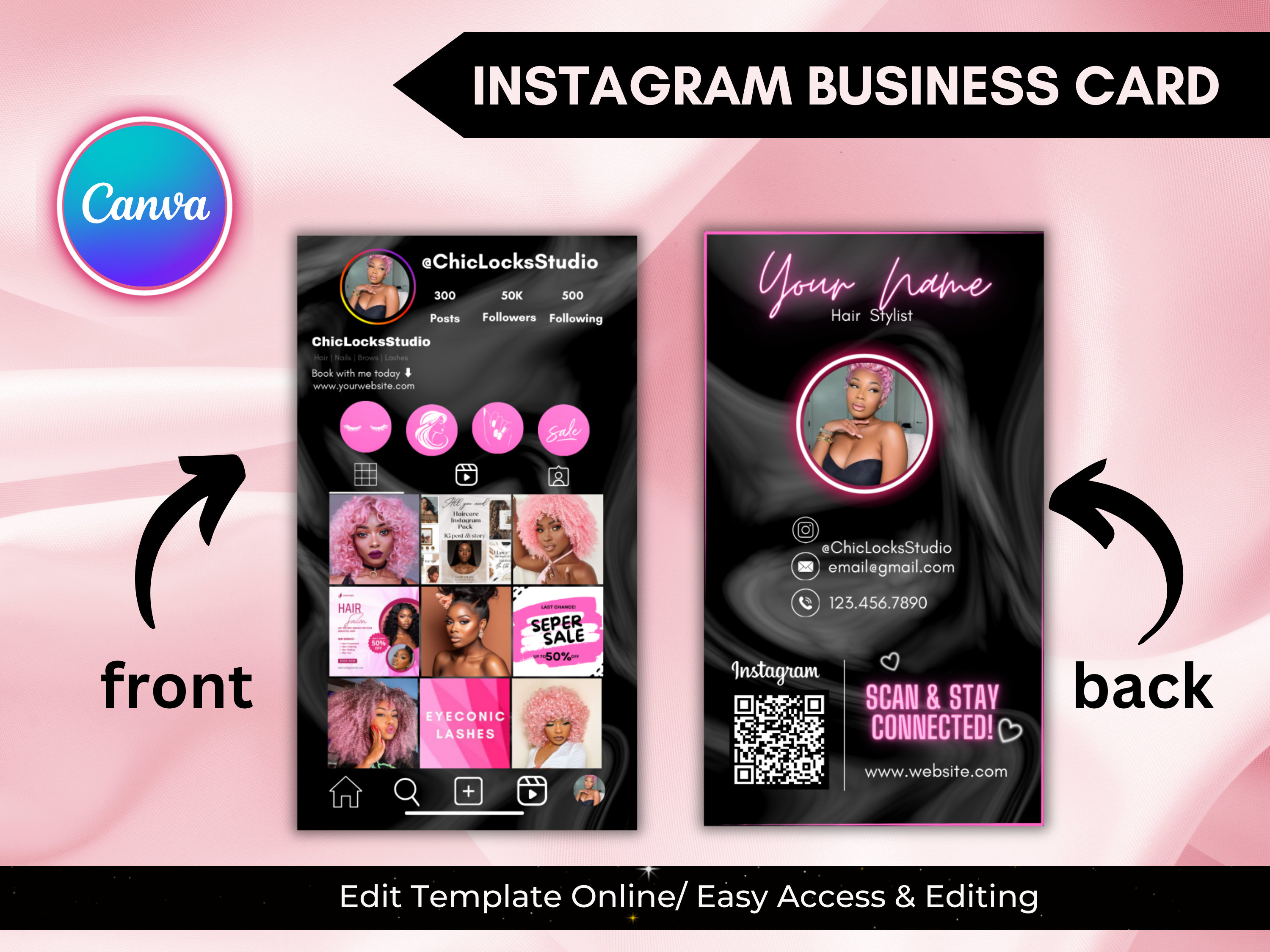 Editable Instagram Business Cards Canva Template Business QR Code ...