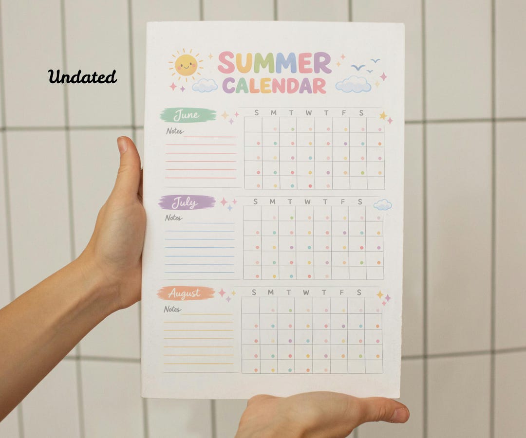 Summer Calendar Printable for Kids, Pastel Planner June July August ...