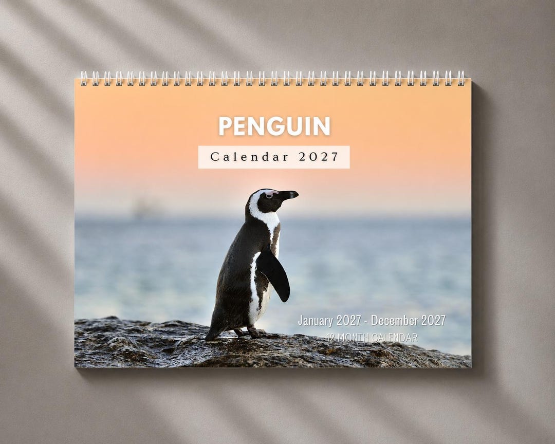 2027 Penguin Wall Calendar, Cute Arctic Wildlife Monthly Planner With ...