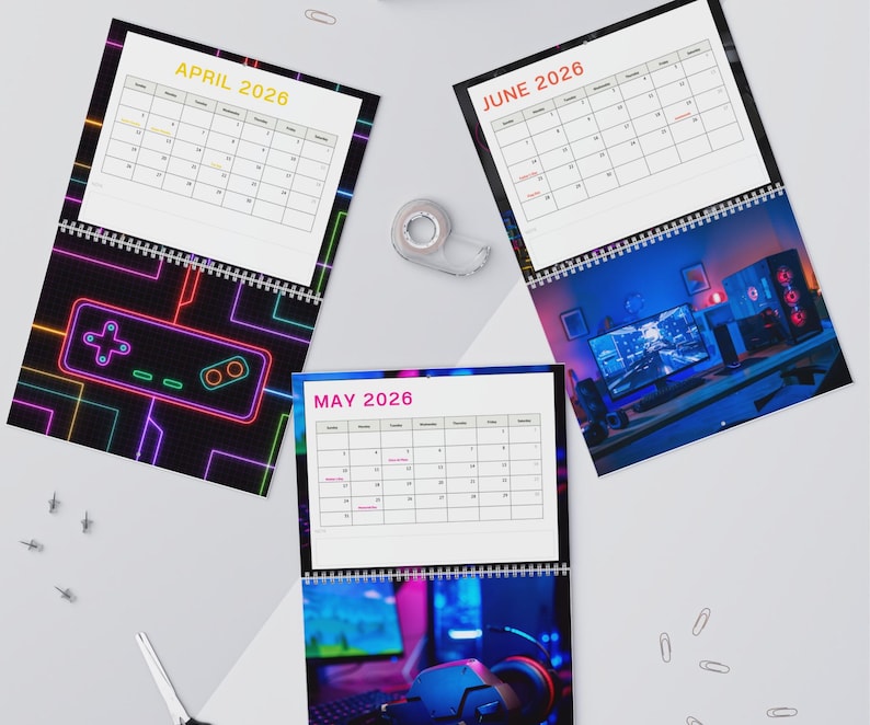 2026 Gamer Calendar, Monthly Wall Calendar, Game Room Decor, USA ...