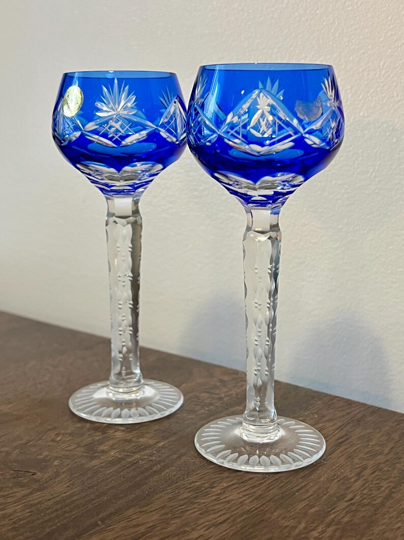 Vintage Crystal Cordial Glasses - Cobalt Blue, Set of 2 - Made in ...