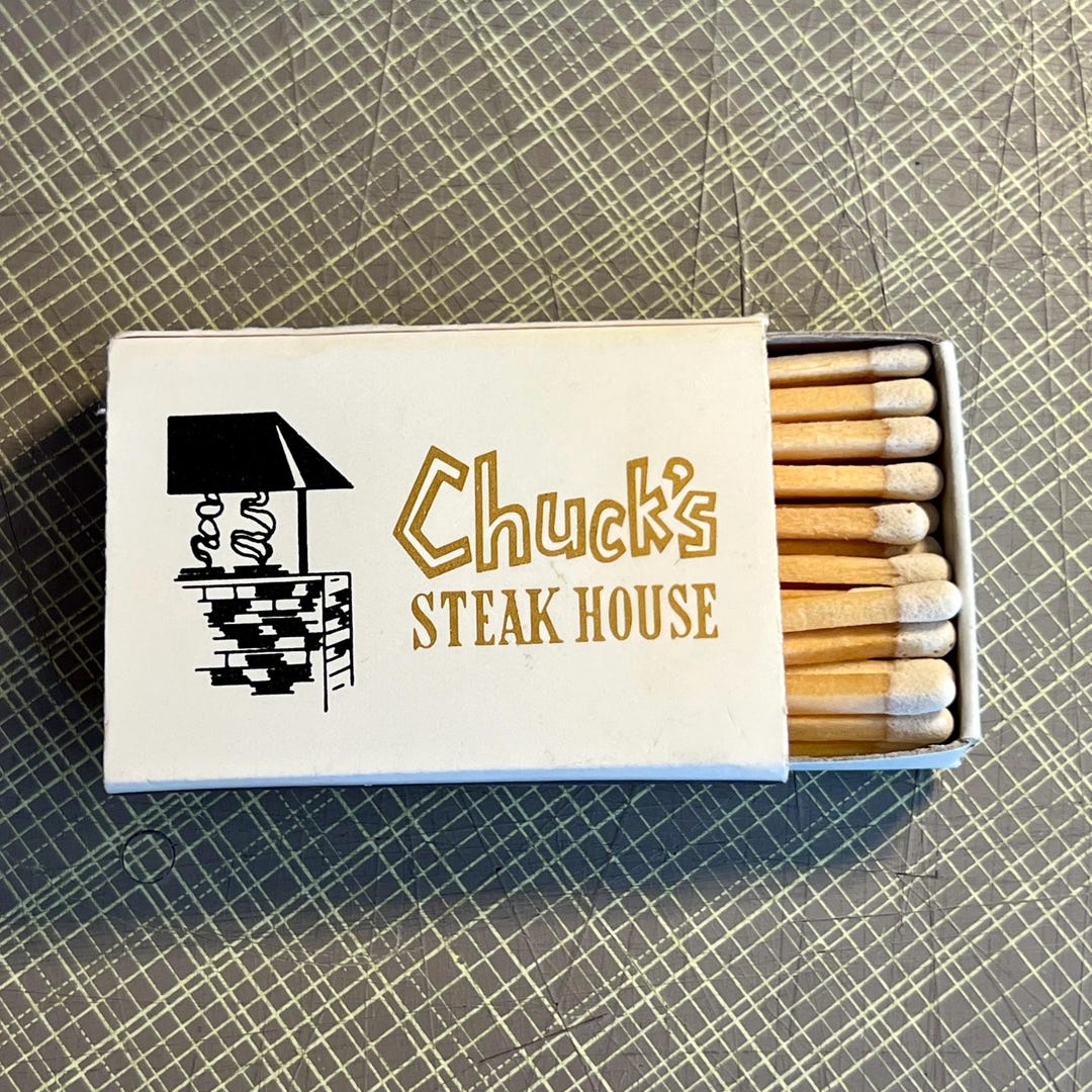CHUCK'S STEAK HOUSE Vintage Matchbox - Restaurant Matches - Antique ...