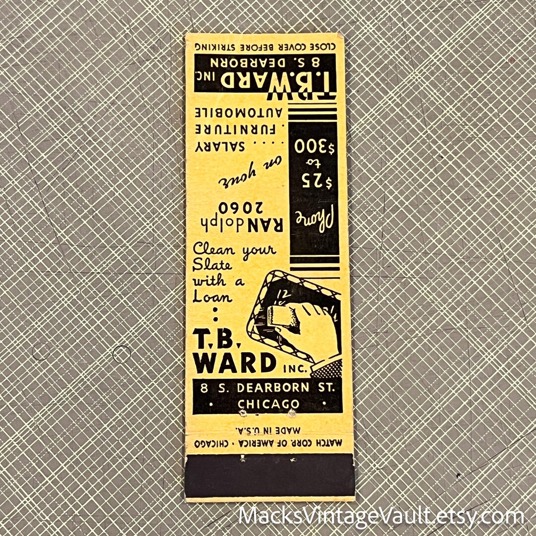 TB WARD INC, Chicago - Vintage Chicago Matchbook Cover (flat/empty ...