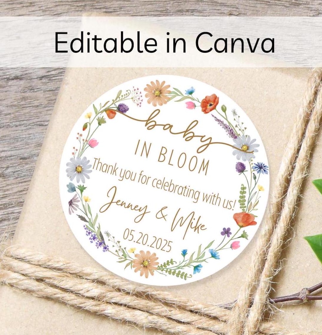 Editable Baby Shower Sticker Template: Floral Favor Tag (canva) - Etsy