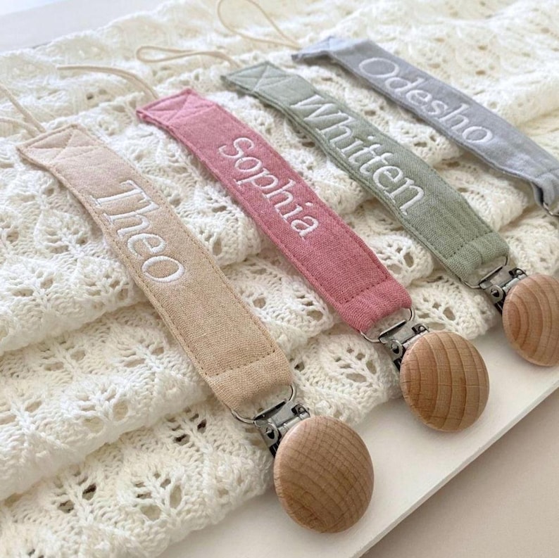 Personalized Pacifier Clip With Name Embroidered Strap Clasp Pacifier ...