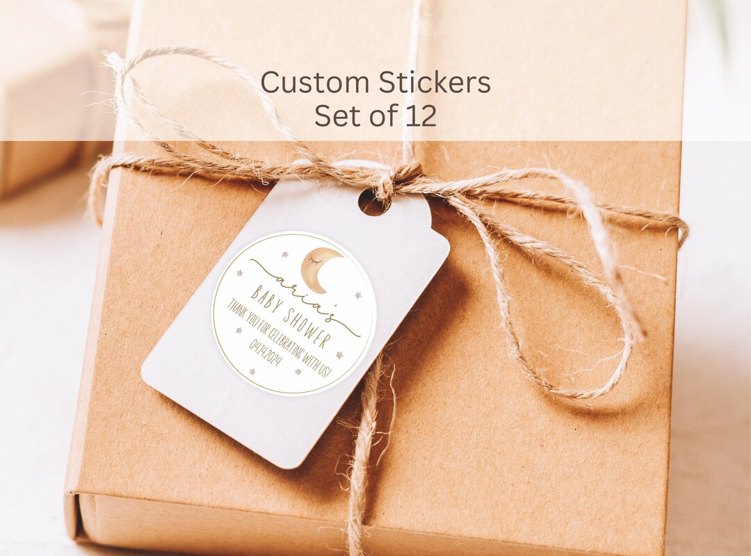 Moon Sticker Baby Shower Label Celestial Baby Favor Gift Guest Candle ...