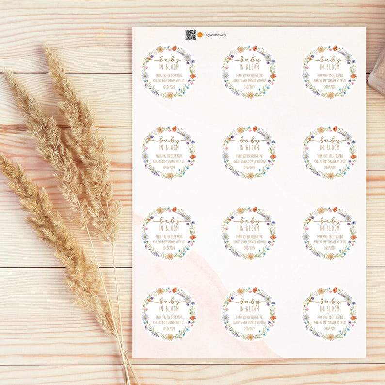 Editable Baby Shower Sticker Template: Floral Favor Tag (canva) - Etsy