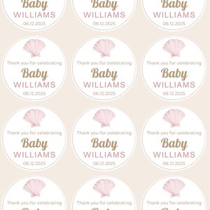 Printable Custom Seaside Baby Shower Girl Label Template Canva Sticker ...