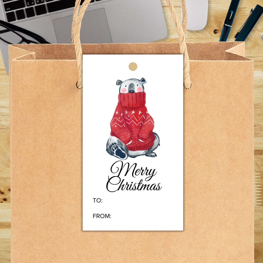 Polar Bear Christmas Gift Tags, Printable Holiday Treat Bag (digital ...