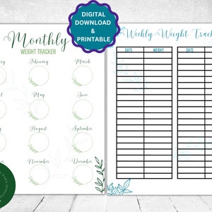 Printable Digital Weight Loss Tracker Bundle, Health Fitness Exercise ...