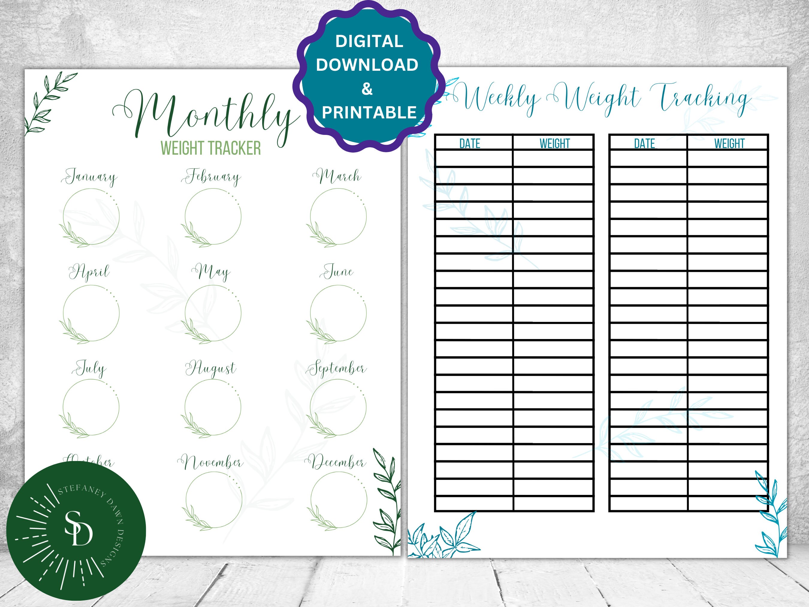 Printable Digital Weight Loss Tracker Bundle, Health Fitness Exercise ...
