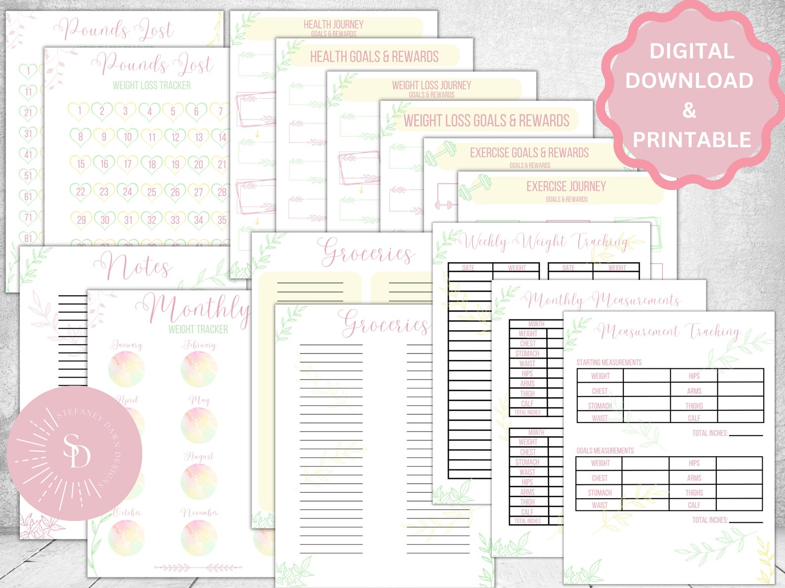 Printable Digital Weight Loss Tracker Bundle, Health Fitness Exercise ...
