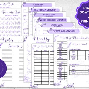 Printable Digital Weight Loss Tracker Bundle, Health Fitness Exercise ...